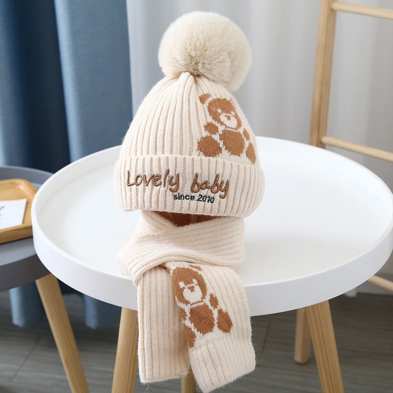 Children's Cold protection Knitted Benny Cap and Muffler Two-Piece Set ...