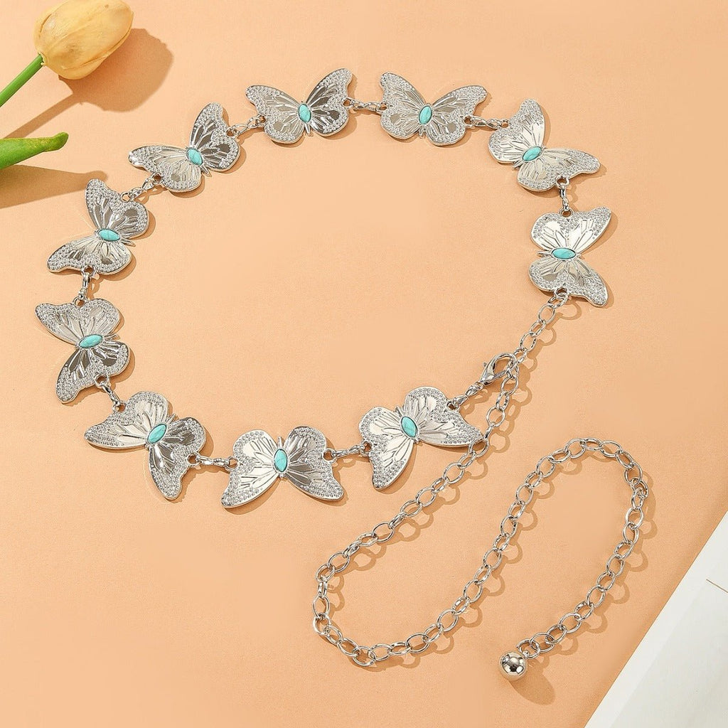 Turquoise Butterfly Waist Chain Cinched Metal Chain Belt for Women ...