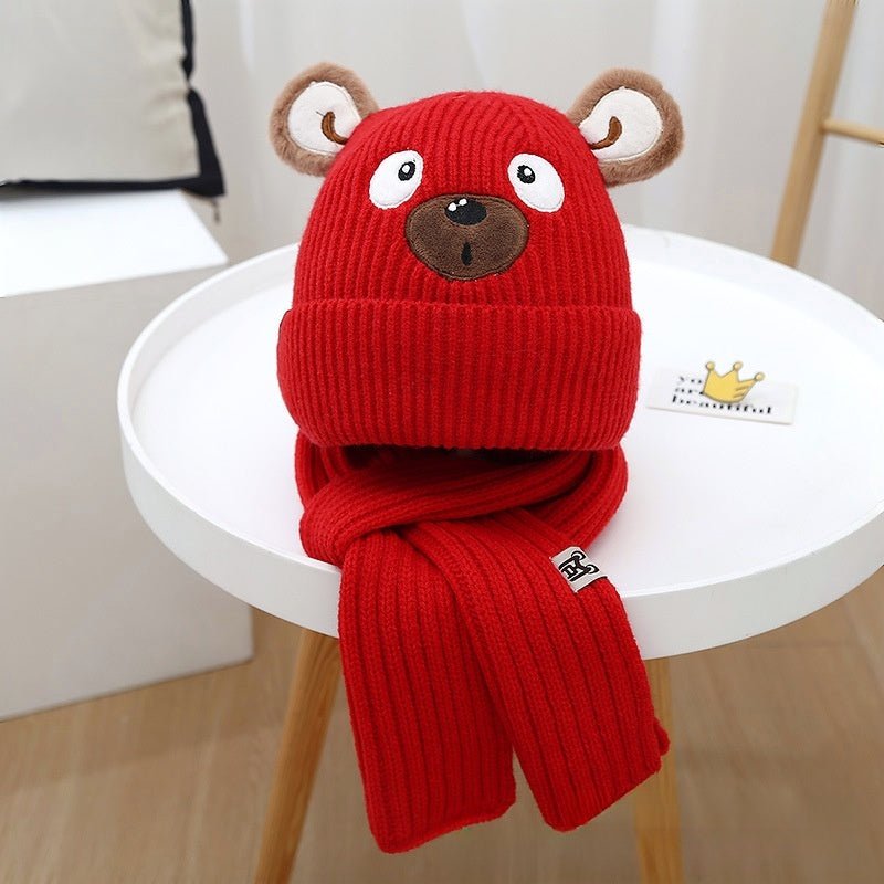 Children's Cute bear Double-sided Knitted Cap and Muffler Set ...
