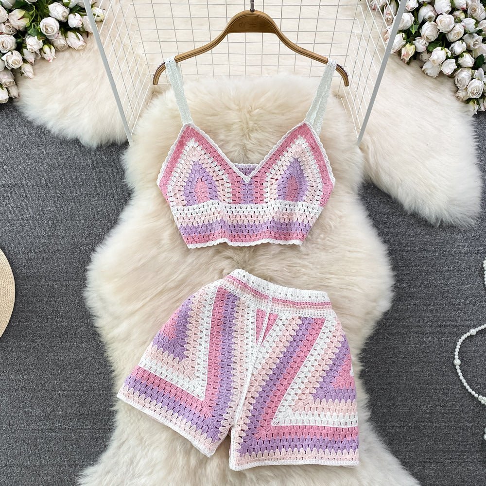 Hand-crocheted knitted suit Low-cut V-neck high-waisted Honeymoon Ling ...