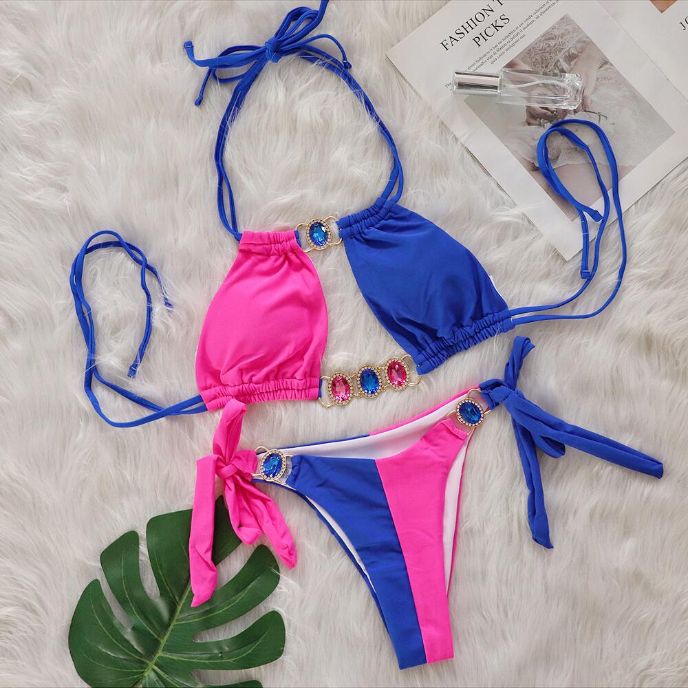 Western Style Multicolor Crystal diamond Crafted lace Bikini Women's S ...